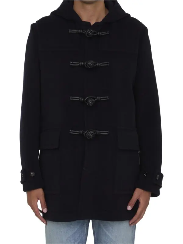 Bottega Veneta Long Sleeved Duffle Coat With Hood - Navy Blue