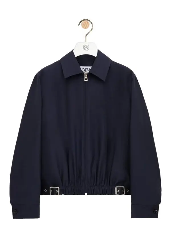 Loewe Belted Jacket In Wool And Silk - Navy Blue