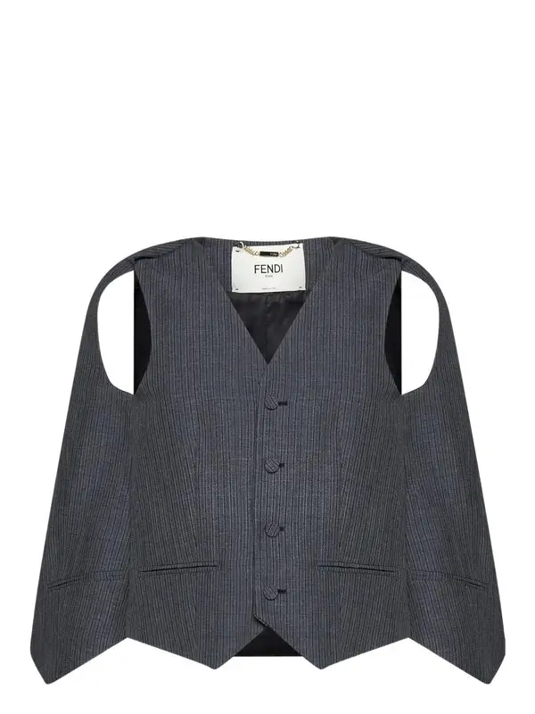 Fendi Grey Wool Gilet With Shoulder Carving And Flanged Pockets - Gray