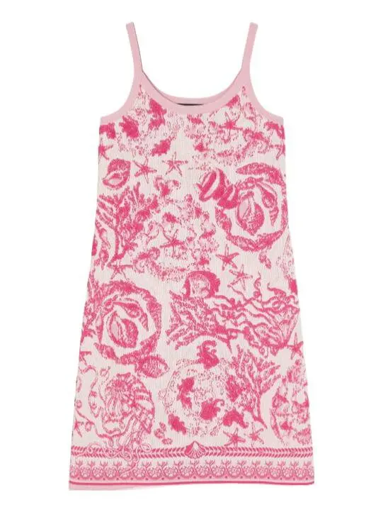Versace Barocco Pattern Sleeveless Dress - White/red