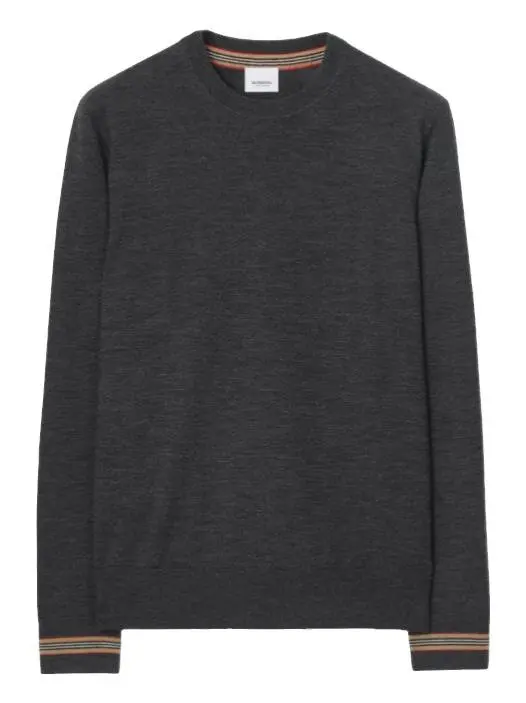 Burberry Wool Sweater With Rib-knit Trims - Dark Grey Mixed Colors
