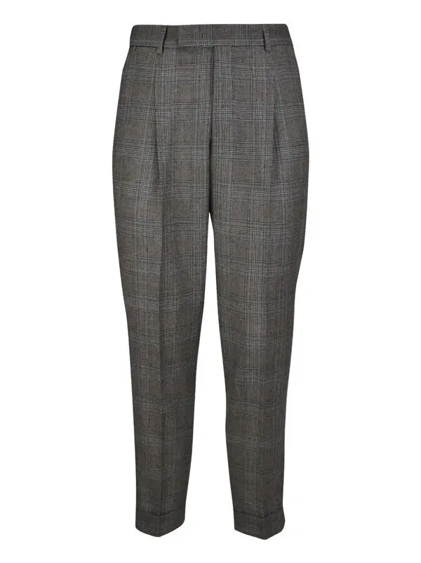 PT TORINO Tailored Checked Pleated Trousers - Black