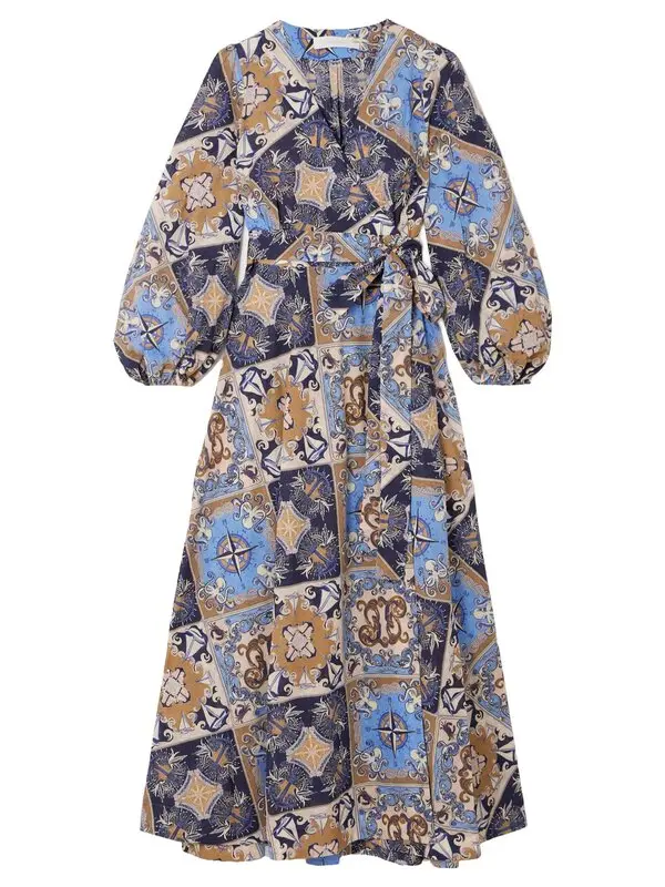 Zimmermann Long Sleeved Printed Dress With Waist Straps - Multicolor