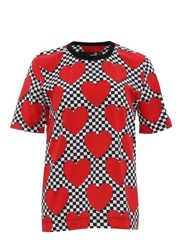 Moschino Checkered Love Print T-shirt - Red