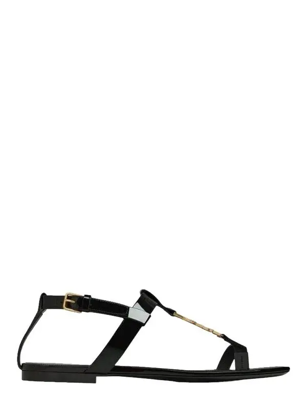 Saint Laurent Cassandra Logo Plaque Flat Sandals - Black