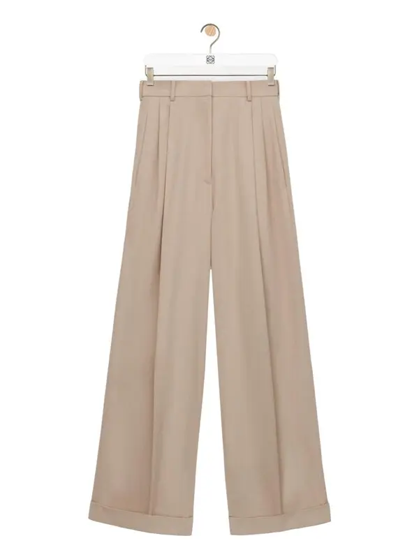 Loewe High-waisted Wide-leg Pleated Trousers With Anagram Embroidery - Light Brown