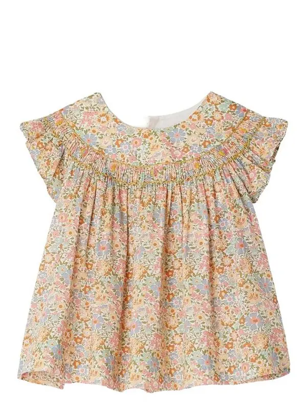 Bonpoint Eliotine Smocked Blouse - Nude