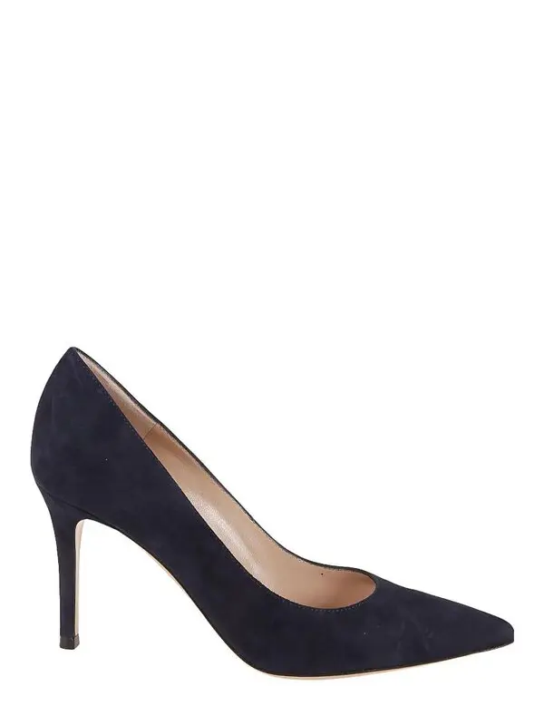 GIANVITO ROSSI Pointed-toe Slip-on Pumps With Contrast Stitching - Navy Blue