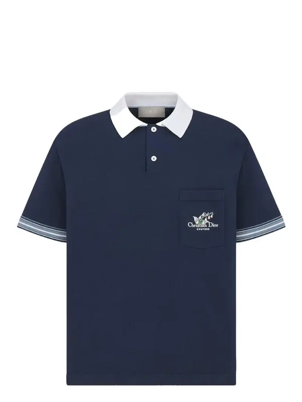 Dior Logo Embroidred Short-sleeved Polo Shirt - Blue
