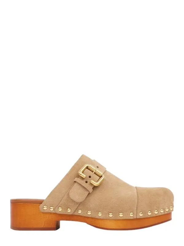 Chloé Jeannette Buckle Detailed Studded Clogs - Desert Sand Color