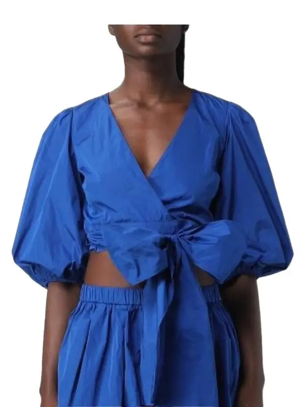 Red Valentino Puff Sleeve Taffeta Top - Blue