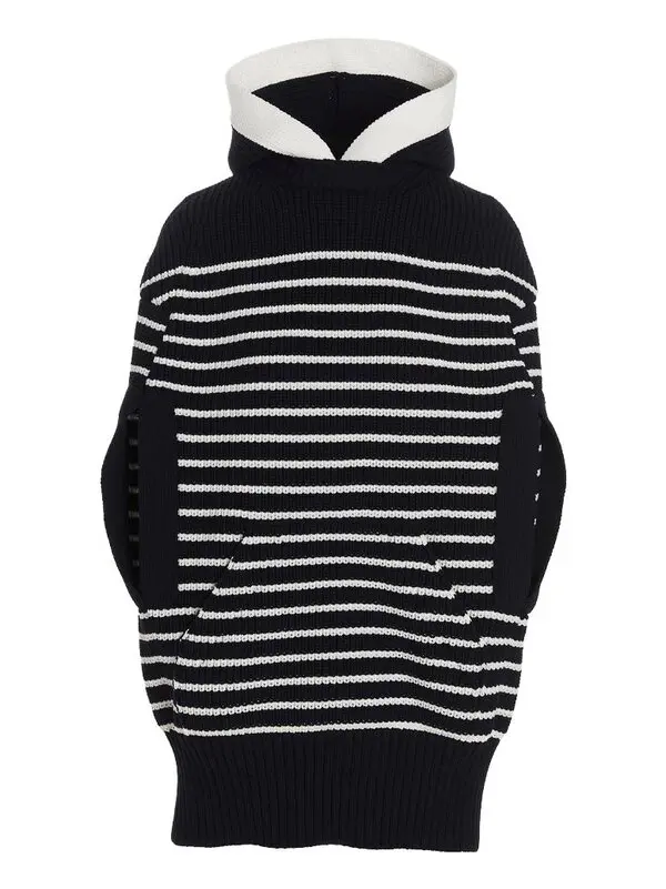 Sacai Striped Hooded Knitted Sweater - Black