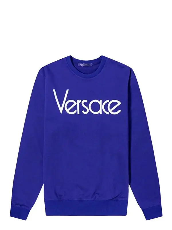 Versace Embroidered Long Sleeve Sweater - Blue