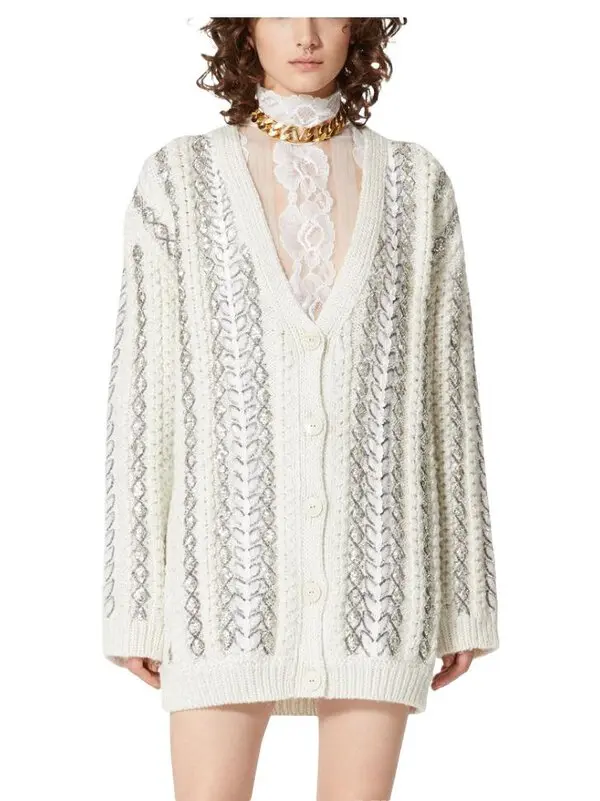 Valentino Garavani Sequin Embellished V-neck Button-up Cardigan - White