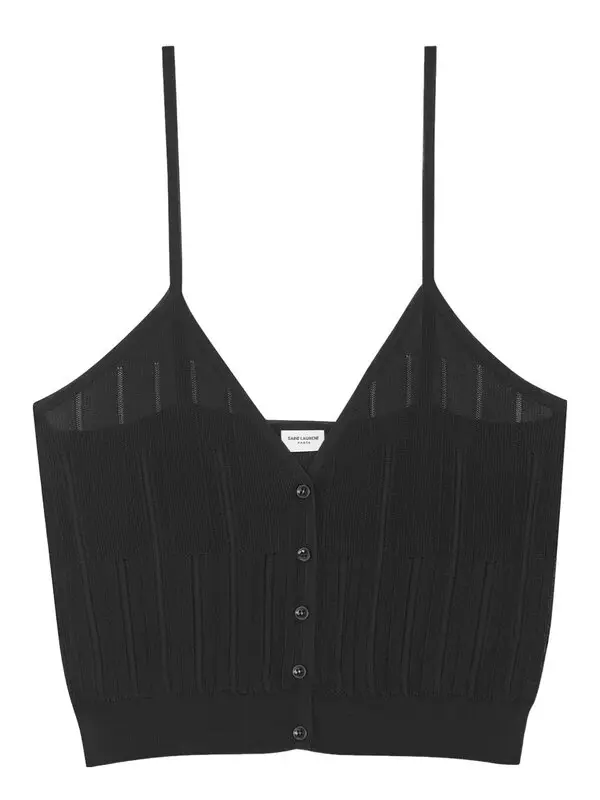 Saint Laurent Striped V-neck Knitted Tank Top - Black