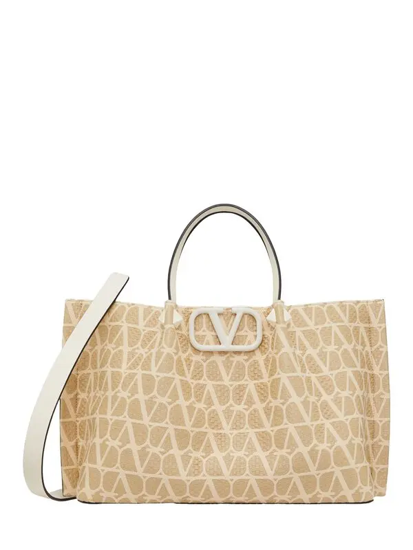 Valentino Garavani Toile Iconographe Logo Plaque Medium Tote Bag - Nude