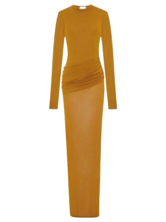 Saint Laurent Long Sleeve Draped Maxi Dress - Fennel