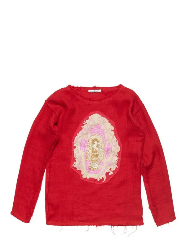 Acne Studios Patch-detail Linen-blend T-shirt - Red
