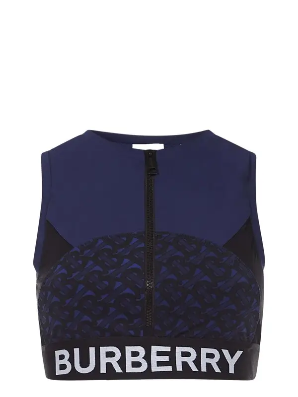 Burberry Tb Monogram Print Crewneck Cropped Top - Black