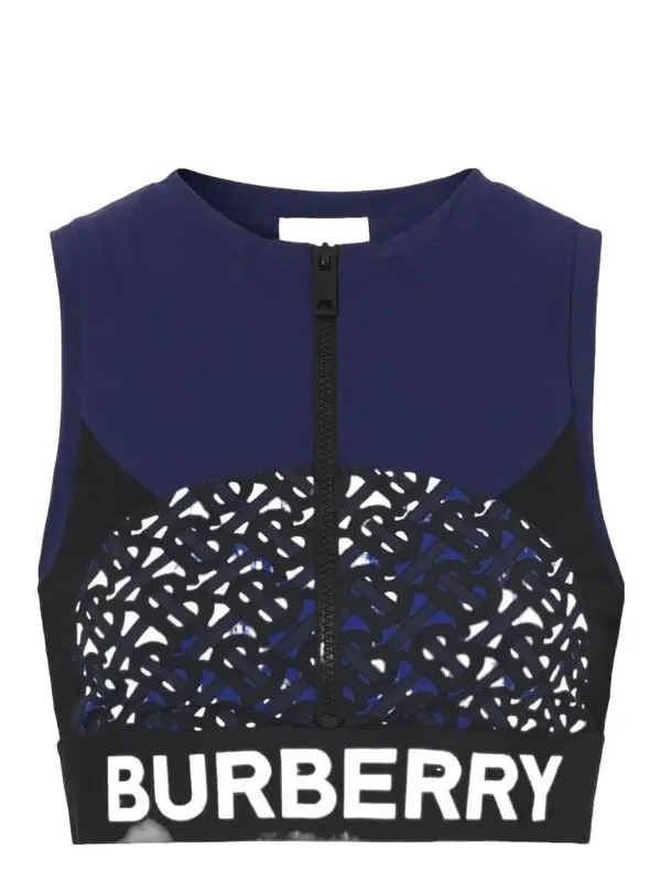 Burberry Tb Monogram Print Crewneck Cropped Top - Blue
