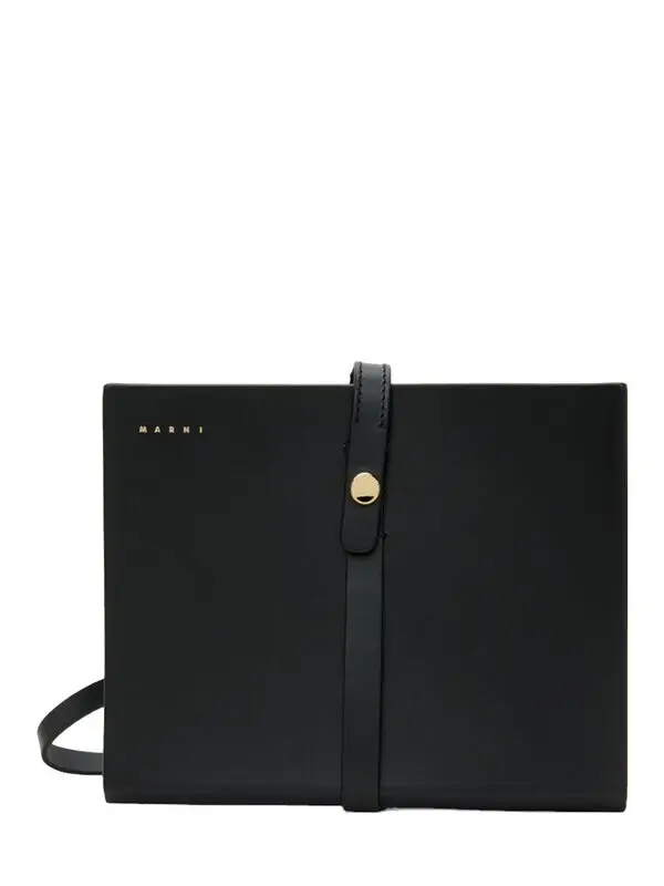 Marni Calf Leather Clutch Bag With Ring Strap - Black