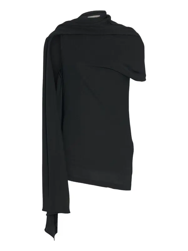 THE ROW Isadra Sculptural Draped Crepe Jersey Top - Black