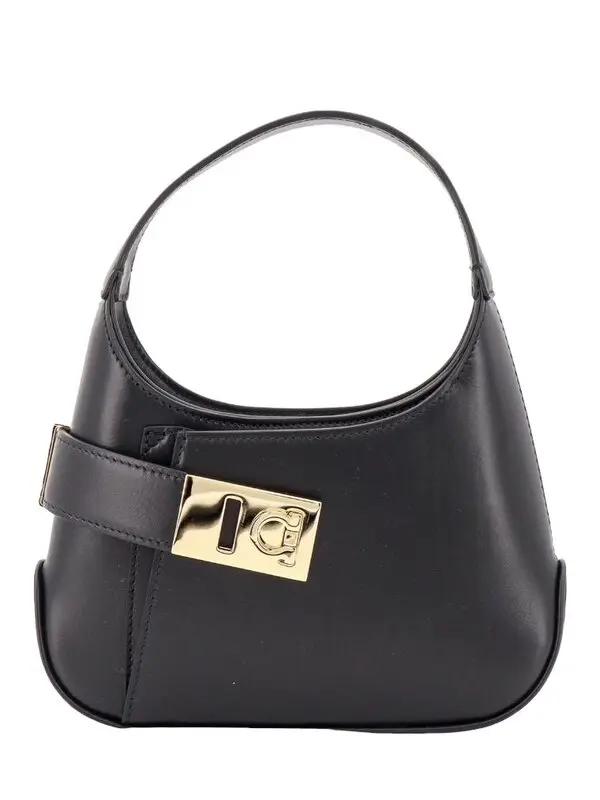 FERRAGAMO Gancini Buckle Mini Hobo Bag - Black