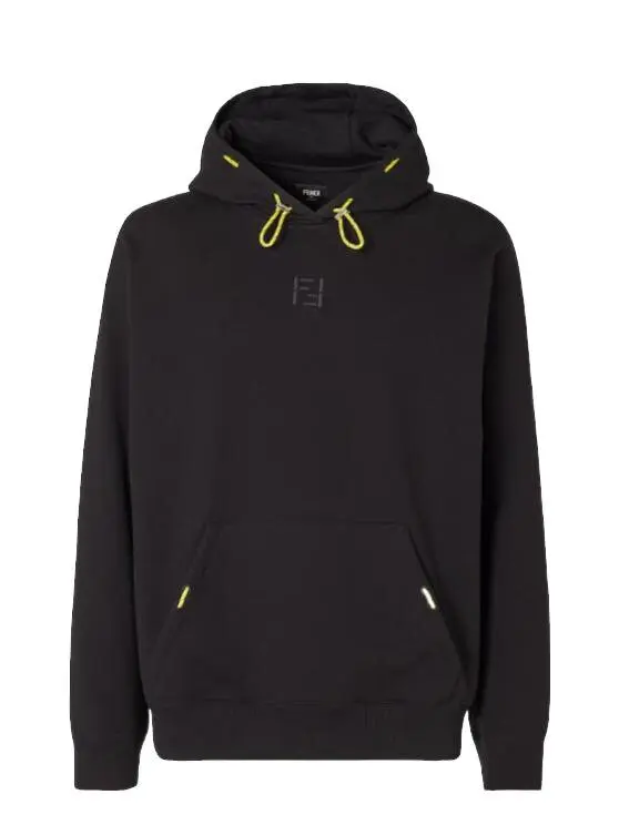 Fendi Ff Embroidered Drawstring Hoodie - Black