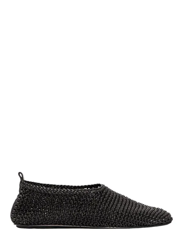 TOTEME Woven Round Toe Ballet Flats - Black