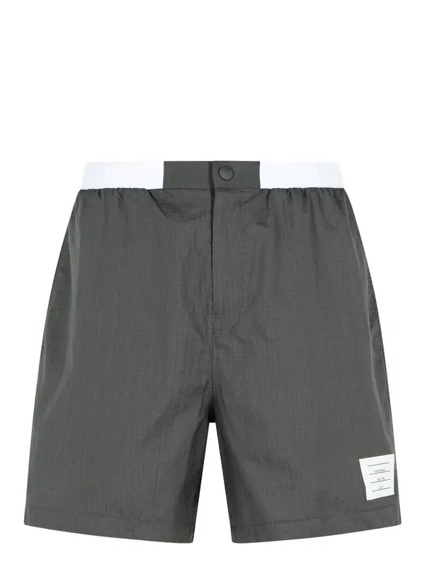 Thom Browne Elasticated Waistband Shorts With Tricolor Grosgrain Label - Black