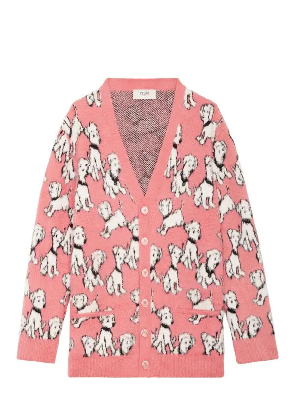 Celine Jacquard Cardigan In Brushed Cotton - Pink