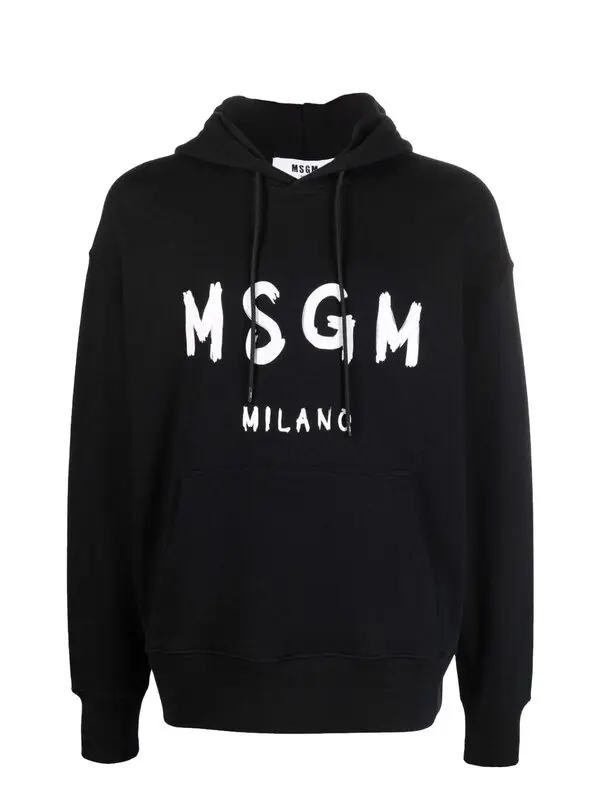 MSGM Logo Printed Drawstring Hoodie - Black