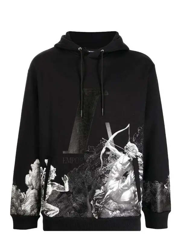 Emporio Armani Printed Hoodie - Black