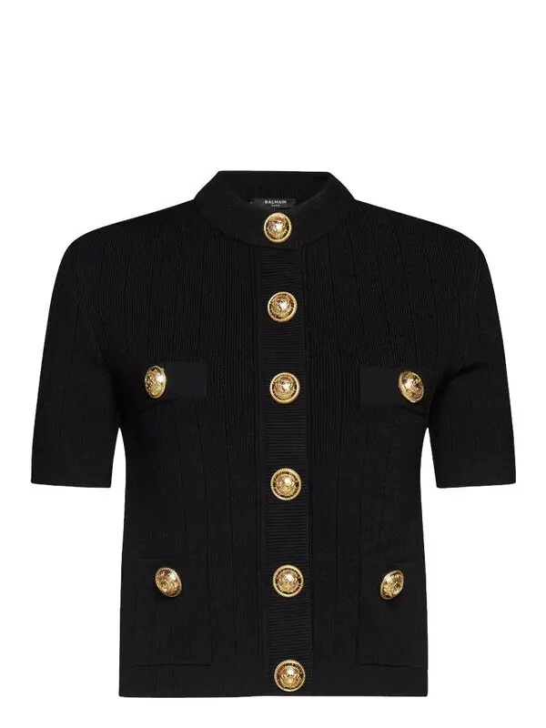 Balmain Logo Button Knitted Sweater - Black