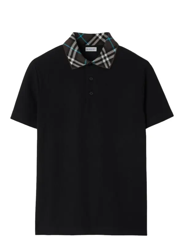 Burberry Checked Short Sleeved Polo Shirt - Black