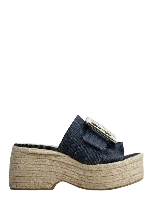 ROGER VIVIER Embellished Espadrille Platform Mules - Multicolor