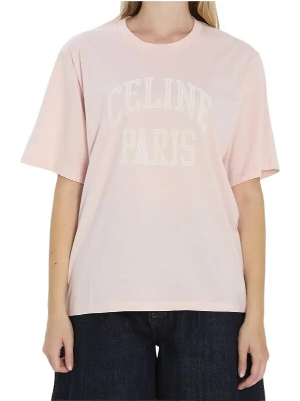 Celine Paris Logo Cotton T-shirt - Pink