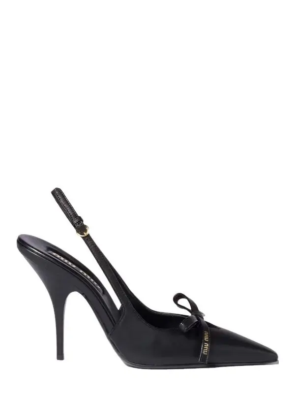 Miu Miu Leather Slingback Pumps With Bow Detailing - Black