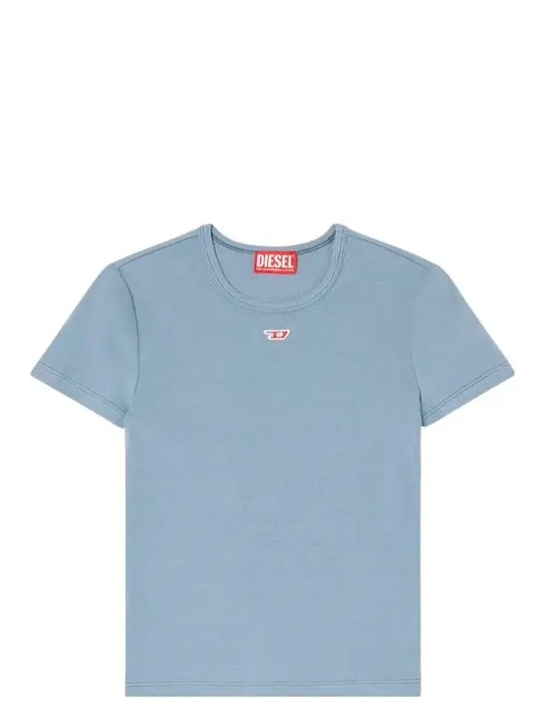 DIESEL® Crewneck T-shirt With Embroidered D Patch - Light Blue