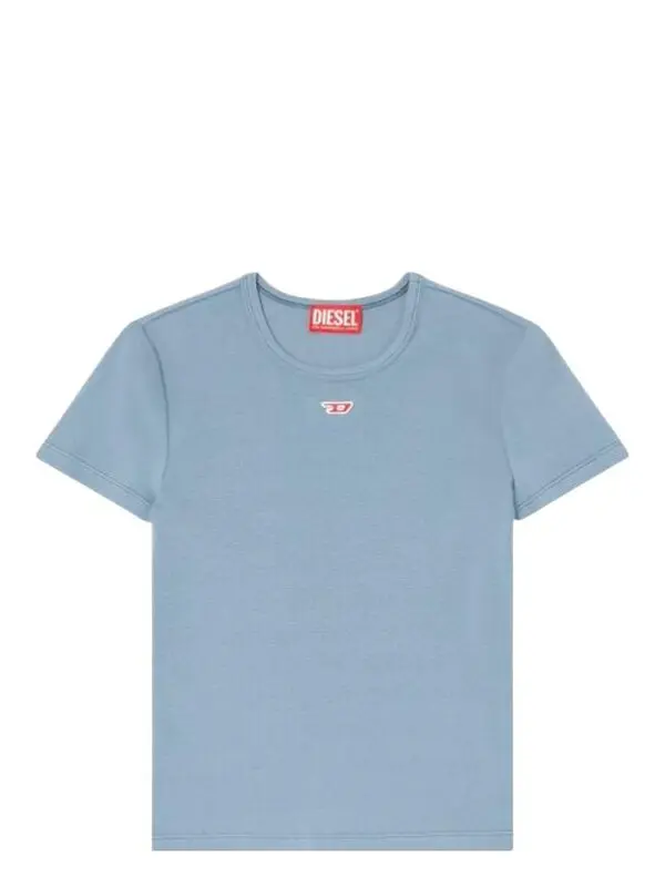 DIESEL® Crewneck T-shirt With Embroidered D Patch - Light Blue