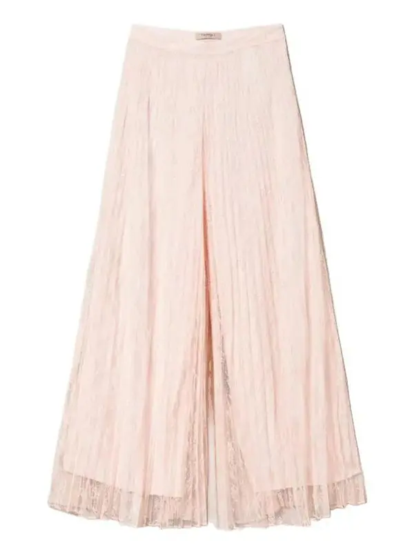 TWINSET Pleated Lace Palazzo Pants - Nude