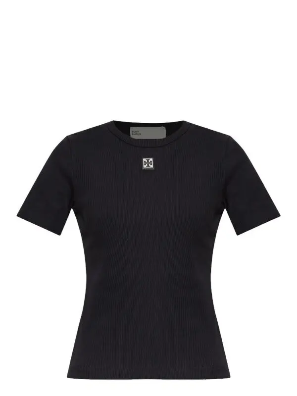Tory Burch Ribbed Logo Patch T-shirt - Black