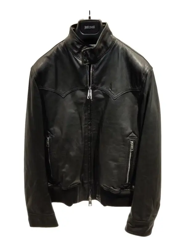 Just Cavalli Long-sleeved Leather Jacket - Black