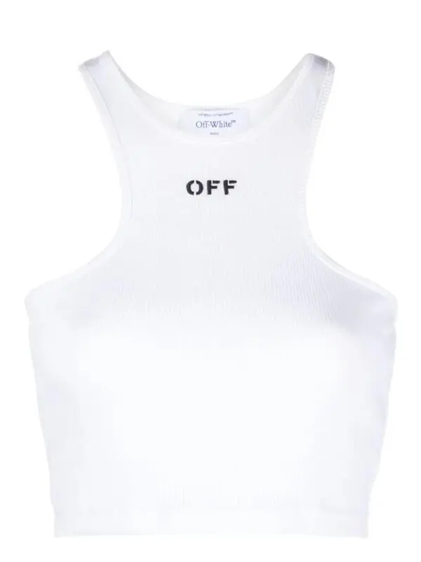 Off-White Sleeveless Cropped Top With Logo Detail - White