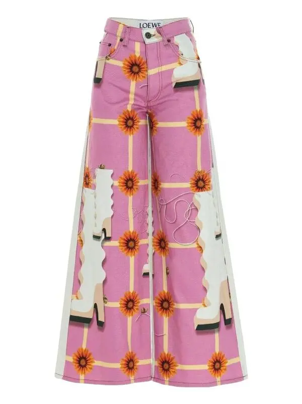 Loewe X Anthea Hamilton Printed Wide-leg Jeans - Pink