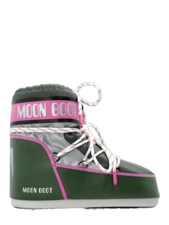 Moon Boot Icon Low Space Racing Boots - Forest Green-silver-pink