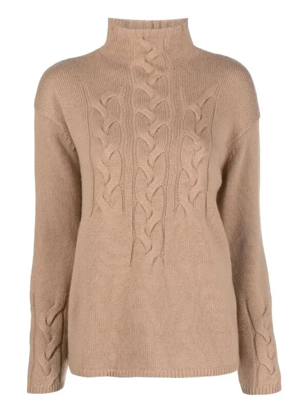 Max Mara High-necked Long-sleeved Wool Sweater With Twisted Pattern - Brown