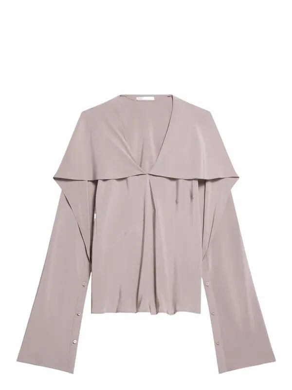 Helmut Lang Draped V-neck Blouse With Combination Sleeves - Cashmere Grey