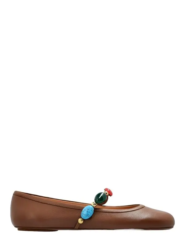 GIANVITO ROSSI Shanti Leather Ballerina Flats With Embellished Strap - Brown