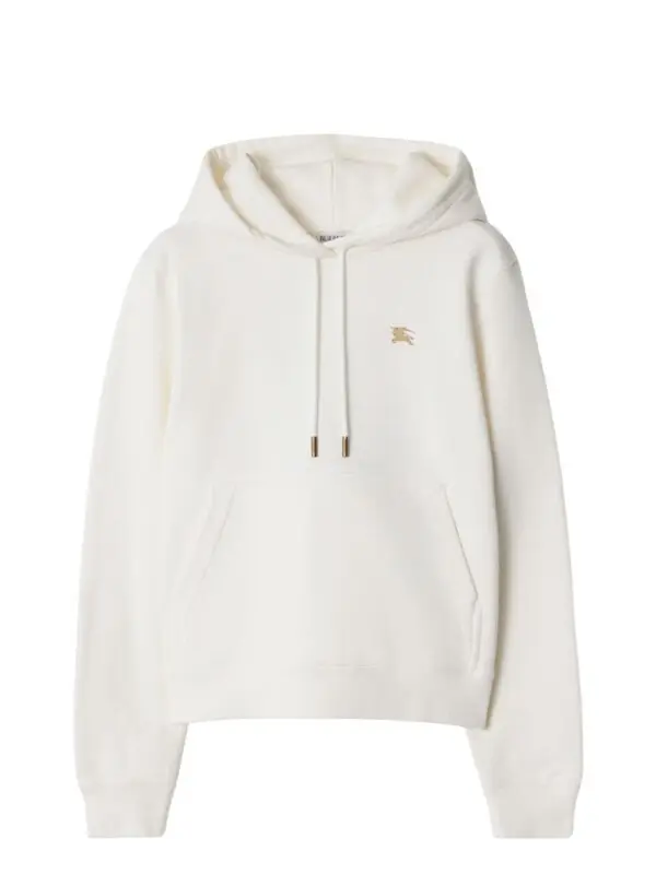 Burberry Equestrian Knights Logo Embroidered Drawstring Hoodie - Chalk White